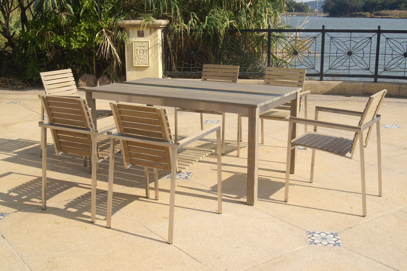 OUTFLEXX Esstischgarnitur, natur/beige, Edelstahl/FSC®-Teakholz, Tisch ... OUTFLEXX Esstischgarnitur, natur/beige, Edelstahl/FSC®-Teakholz, Tisch ...